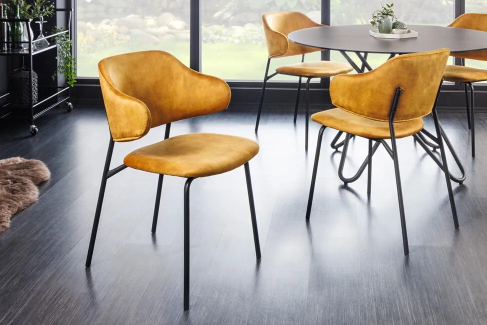Designová jídelní židle Blois hořčicová žlutá samet
