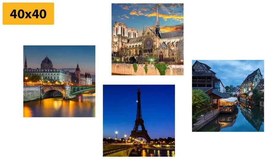 Set obrazů romantický noční Paříž Varianta: 4x 40x40