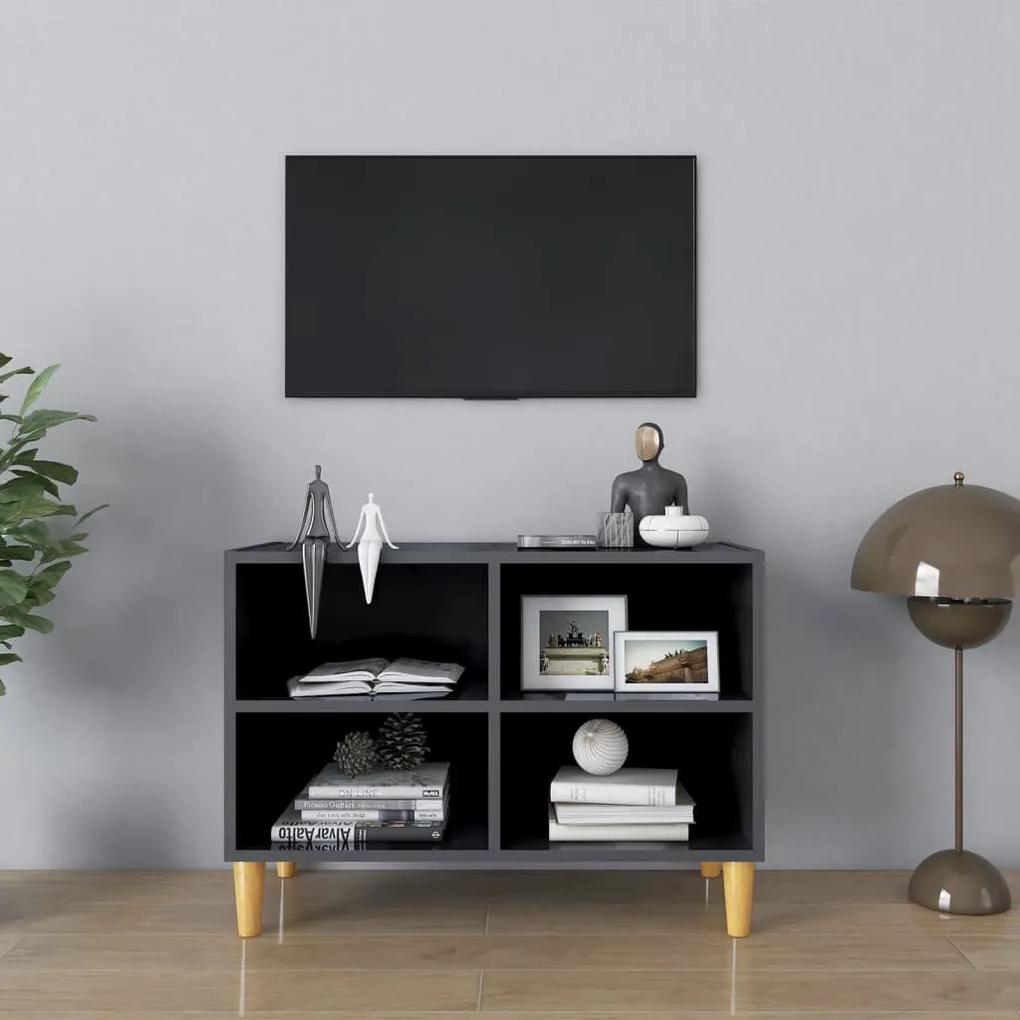 805931 vidaXL TV stolek nohy z masivního dřeva šedý vysoký lesk 69,5x30x50 cm