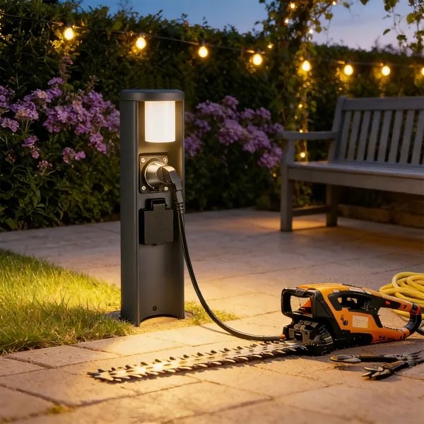 BRILAGI - Venkovní lampa se 2 zásuvkami SCHUKO PILLAR 1xG9/11W/230V IP44 antrac
