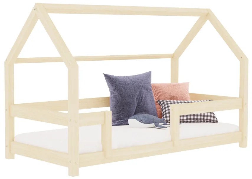Benlemi Dětská postel domeček TERY se zábranou Zvolte barvu: Béžová, Zvolte rozměr: 120x180 cm, Zvolte zábranu: S otevřeným vstupem