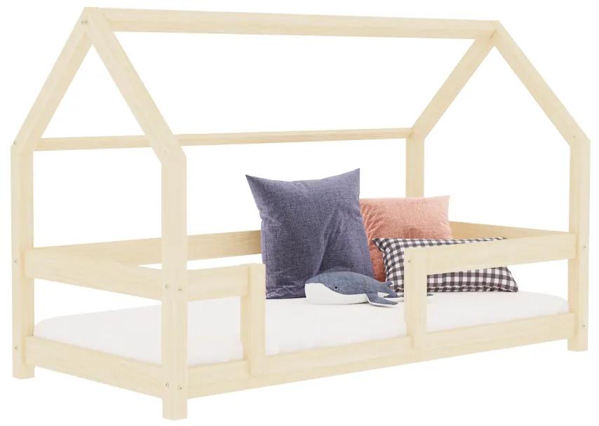 Benlemi Dětská postel domeček TERY se zábranou Zvolte barvu: Béžová, Zvolte rozměr: 70x160 cm, Zvolte zábranu: S jednou zábranou