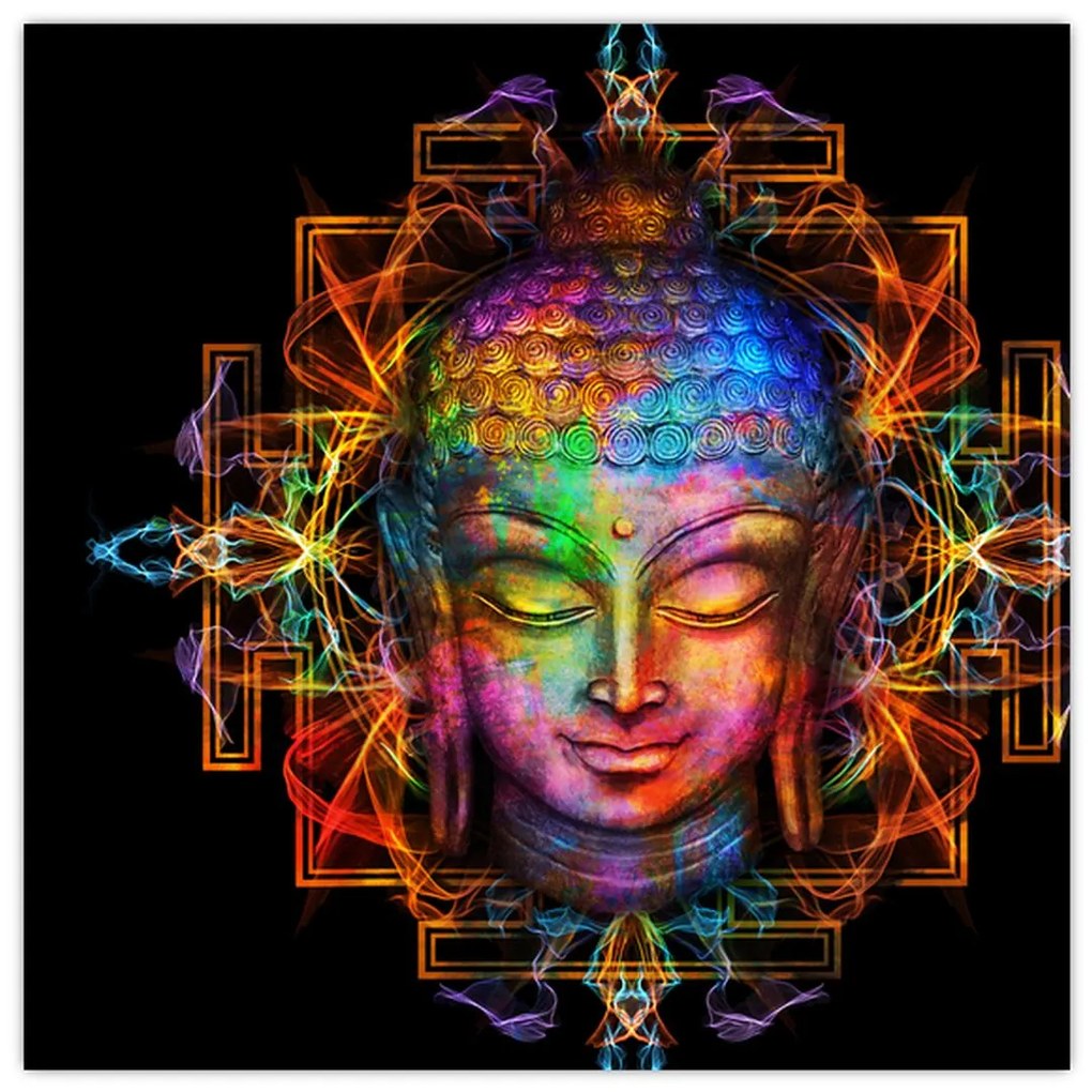 Obraz - Busta Buddhy v neonových barvách (30x30 cm)
