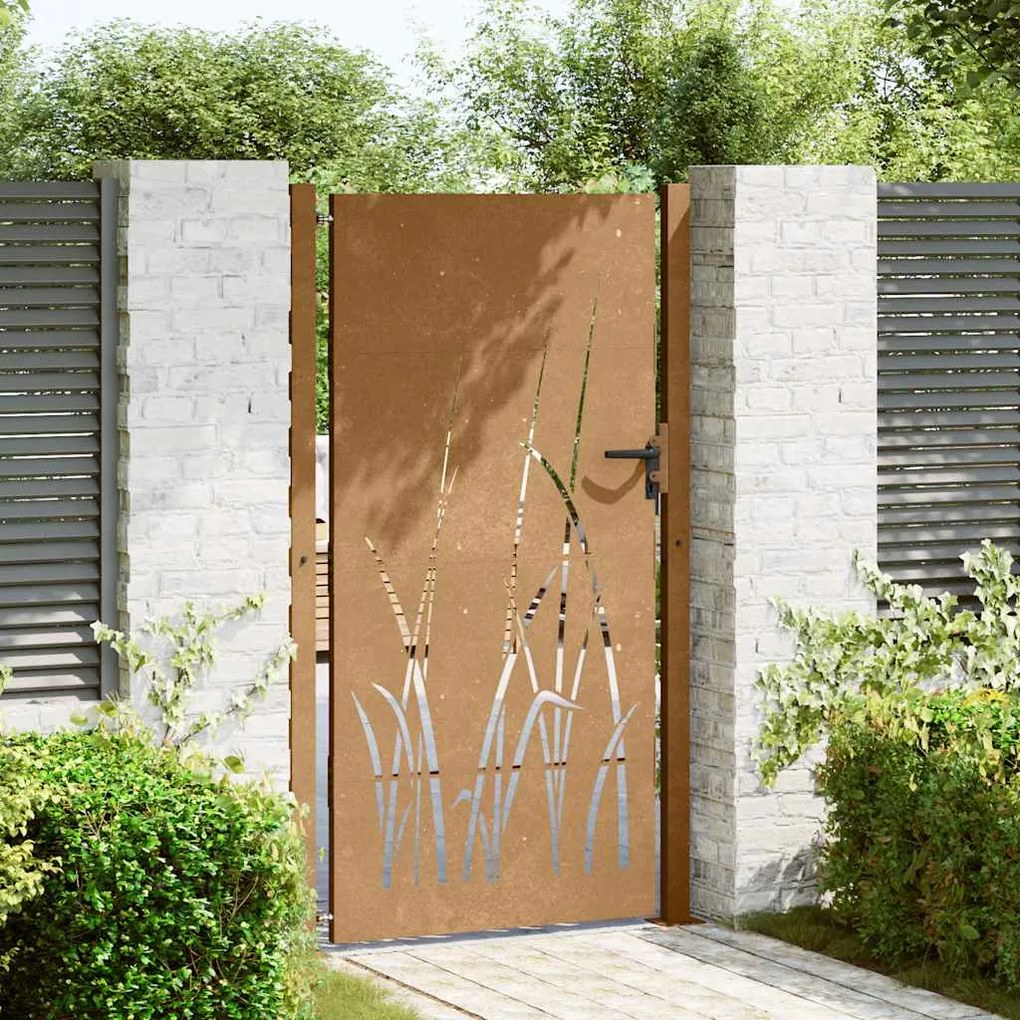 Zahradní branka 100 x 175 cm z corten oceli, design s trávou 153230