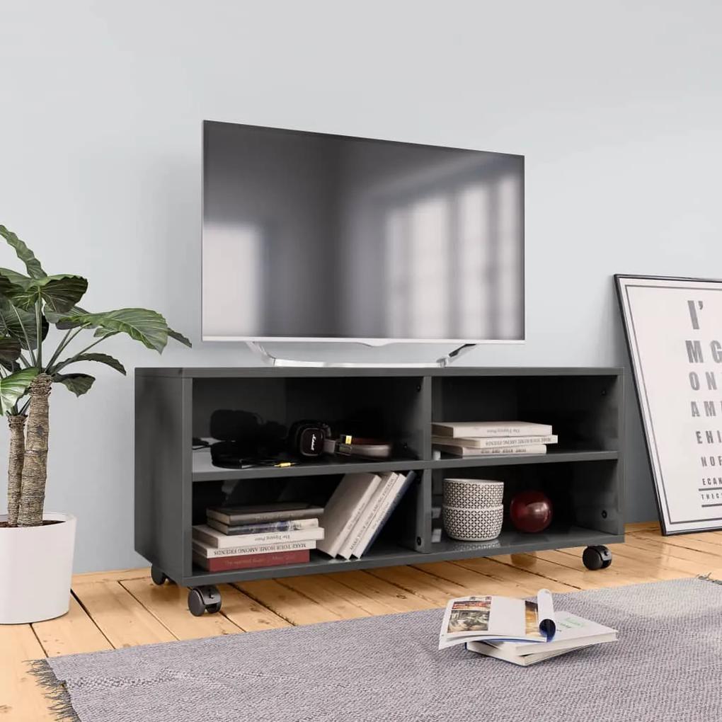 800188 vidaXL TV stolek s kolečky šedý vysoký lesk 90x35x35 cm dřevotříska