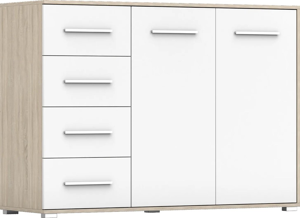 IDZ Komoda FRIDA 2D4S 01, 135 cm Bílá / Dub Sonoma