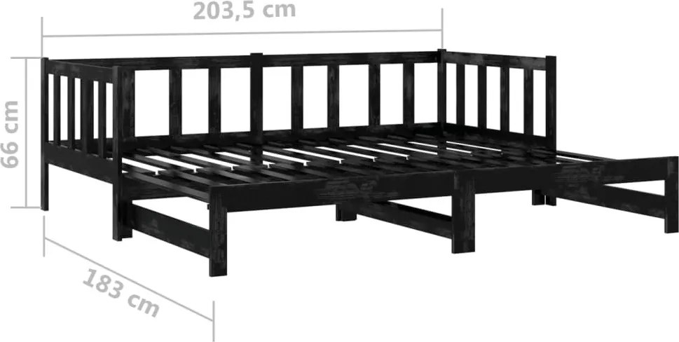 vidaXL Výsuvná válenda masivní borovice 2 x (90 x 200) cm [806964] Barva: Černá