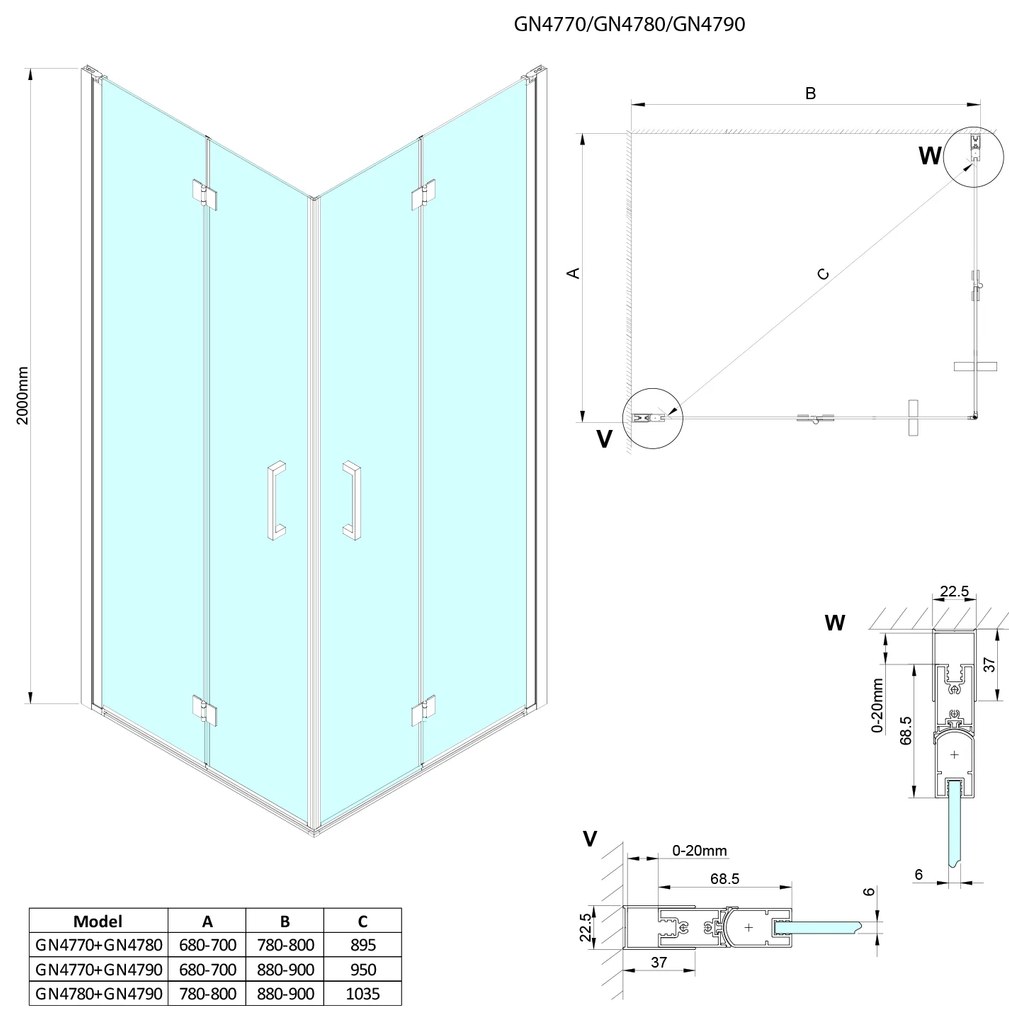 Gelco Gelco, LORO obdélníková sprchová zástěna 800x700mm L/P varianta, GN4780-02