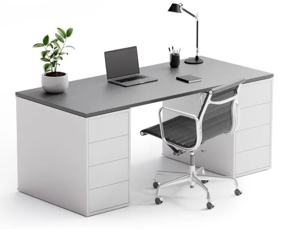 PLAN Kancelářský psací stůl s úložným prostorem BLOCK B03, bílá/grafit