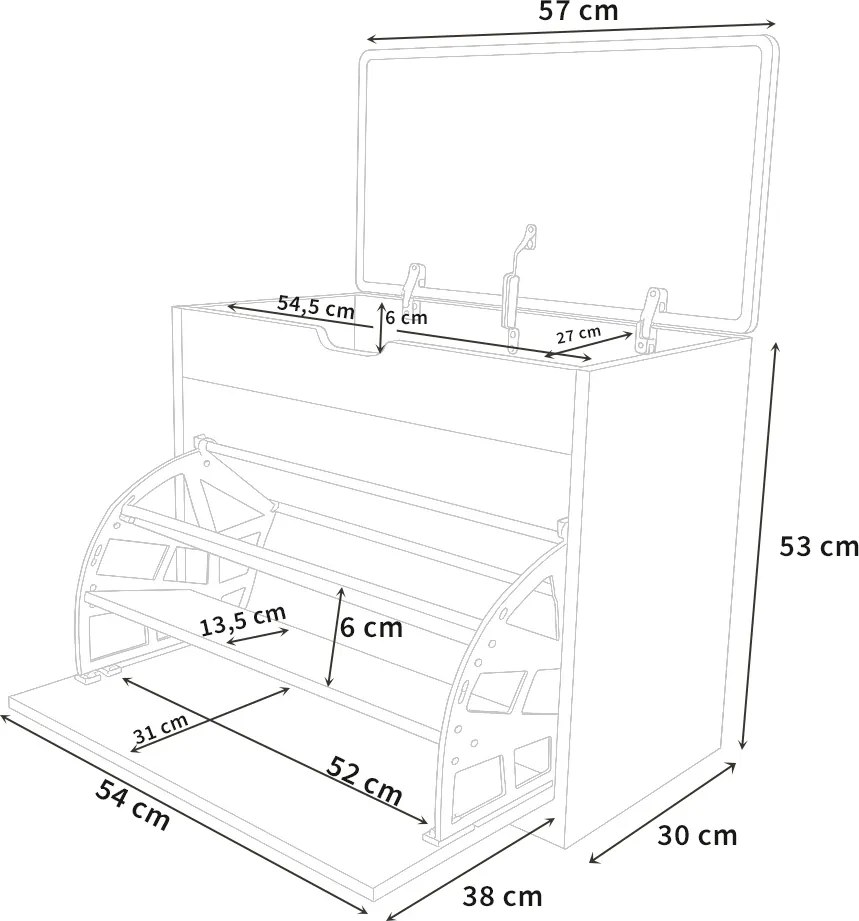 Botník hnědý se sedákem a výsuvnými policemi SCALA, 57 x 30 x 53 cm