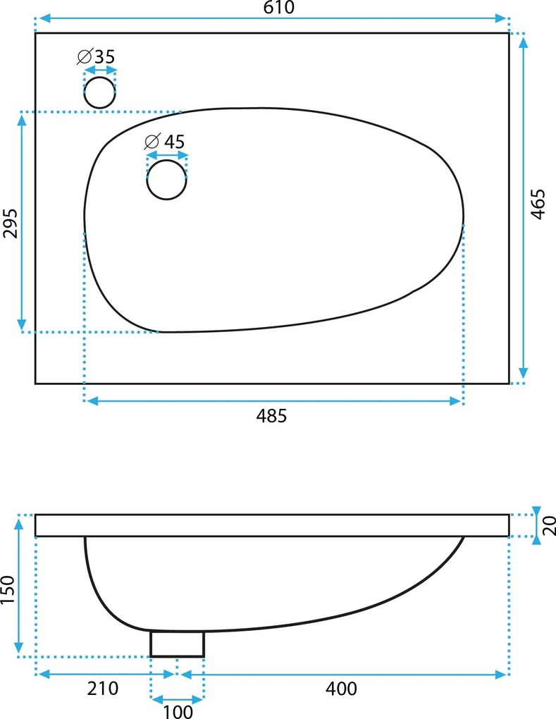 Rea Selena, konglomerátové zápustné umyvadlo 610x465 mm, bílá, REA-U6020
