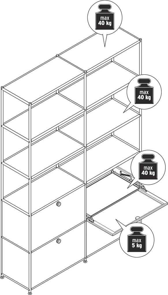 Tchibo - Vysoký kovový regál »Cn3« se 4 výklopnými dvířky - barva: bílá