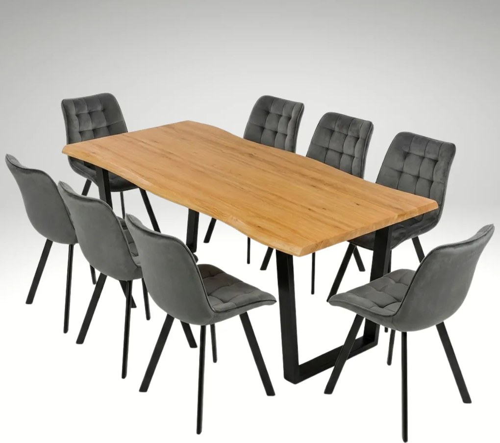 Vikio Jídelní set pro 8 osob 180x90 cm dub noha U šedá židle VJS158-8S-S