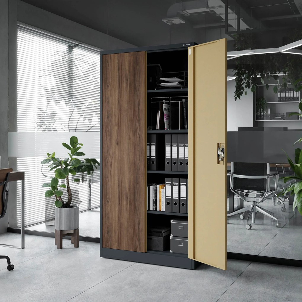 Kancelářská skříň na dokumenty se 4 policemi, antracit/ořech, 900x1850x400 mm: JAN Eco Design