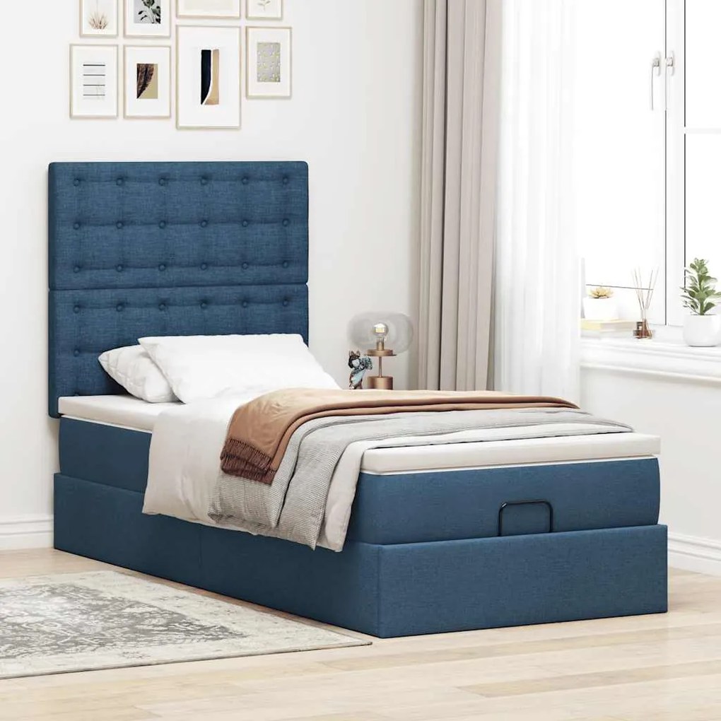 Osmanský rám postele s matrací modrá 90x190cm textil 3313291