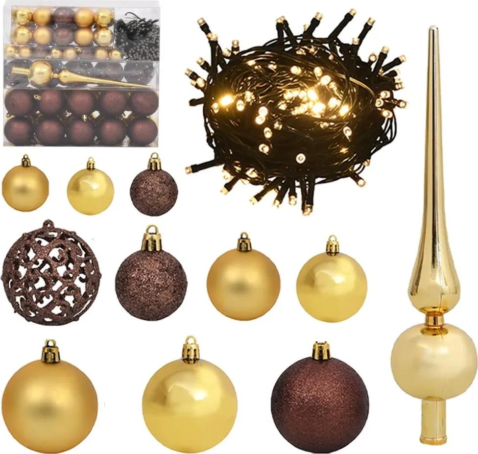 vidaXL 120dílná sada vánočních koulí se špicí a 300 LED zlatá a bronz [330100] Barva: Bílo-šedá