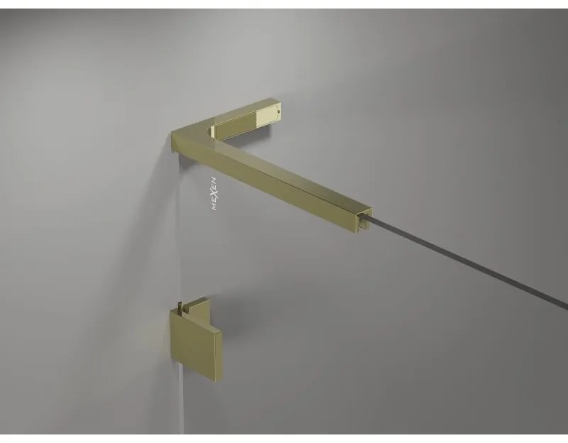 Mexen Lunar, L pětiúhelníkový sprchový kout naklápěcí doleva 100 x 80 cm, 8mm čiré sklo, zlatý profil, 831L-100L-080P-50-00-L