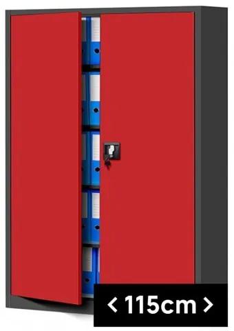 JAN NOWAK - Kovová policová skříň JANA II se zámkem - antracit/červená - rozměr 185x115 cm - 3D6345