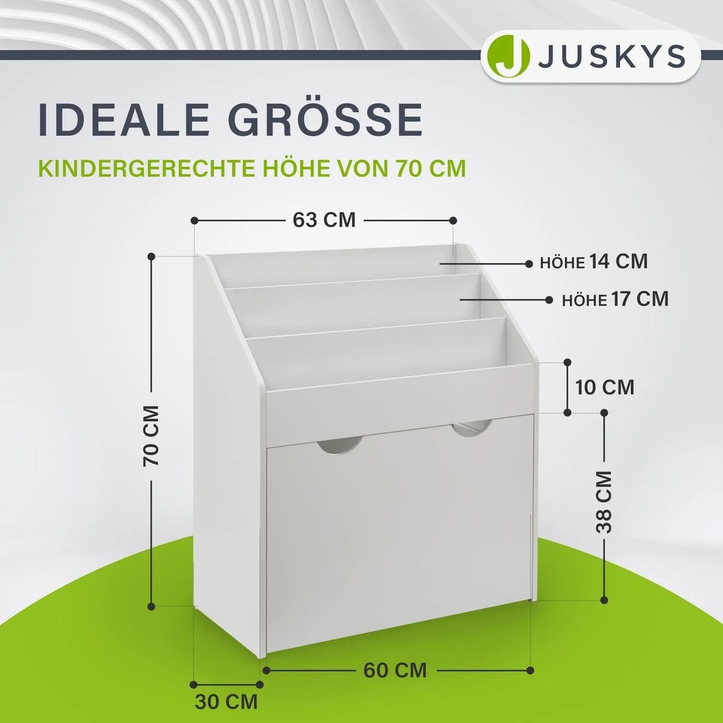 Juskys Dětská knihovna se třemi přihrádkami a boxem na hračky