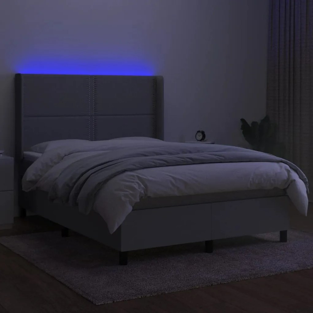 Box spring postel s matrací a LED světle šedá 140x190 cm textil 3138229
