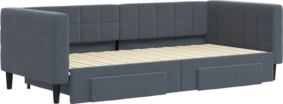 Válenda s přistýlkou a zásuvkami tmavě šedá 90 x 200 cm samet 3196740