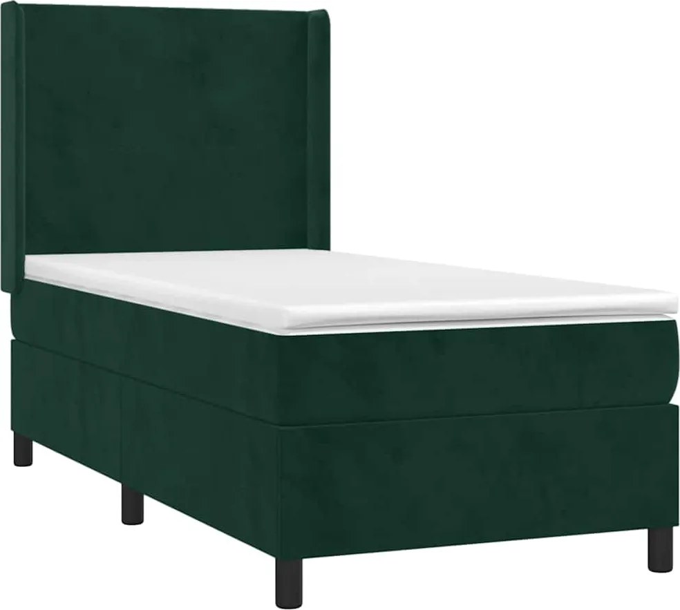 Box spring postel s matrací a LED tmavě zelená 100x200 cm samet 3139430
