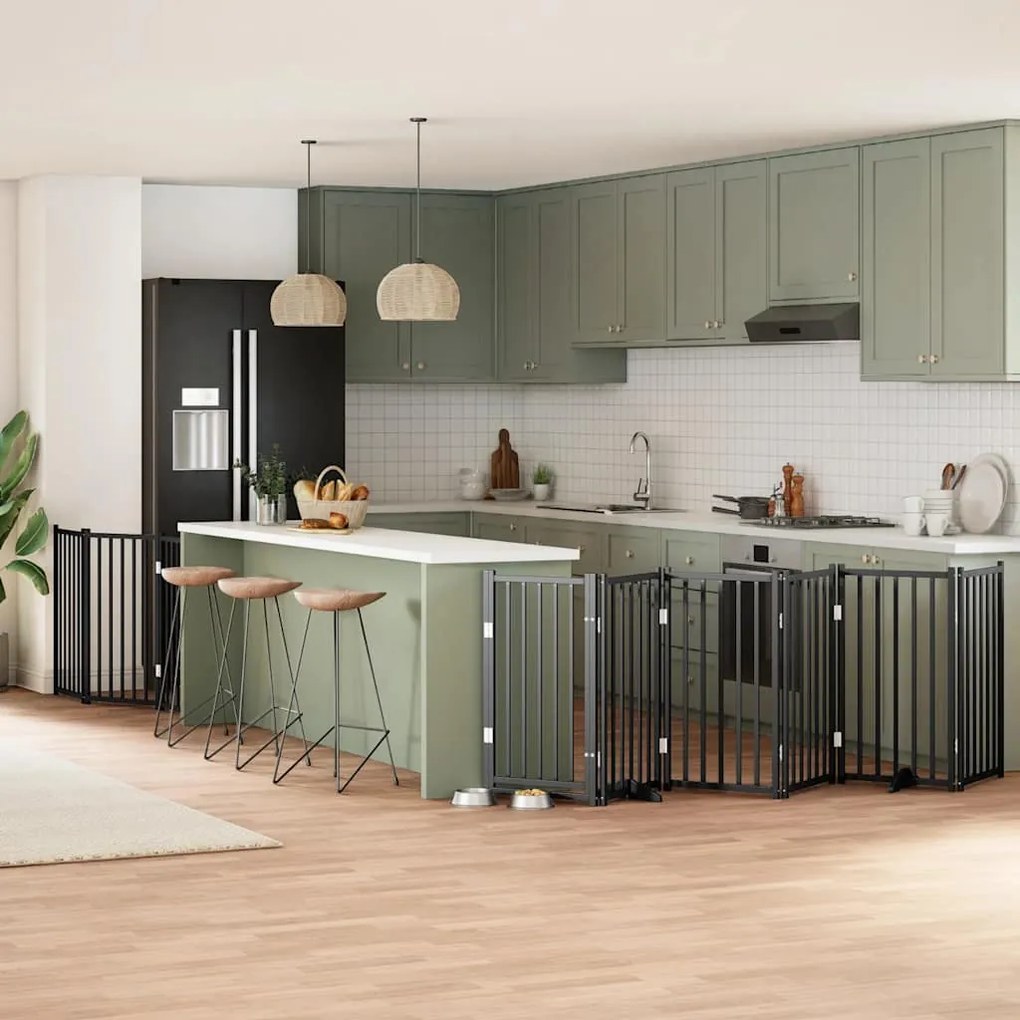 Zábrana pro psy s dvířky skládací 9 panelů černá 450 cm topol 3155712