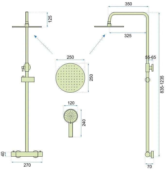 Rea Vincent, sprchový set s termostatickou baterií a dešťovou hlavicí 25cm, černá m atná, REA-P6600