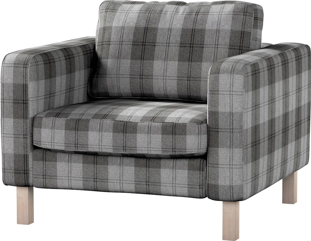 Potah na křeslo IKEA Karlstad, krátký barva šedá látka pletený vzor, vzorované