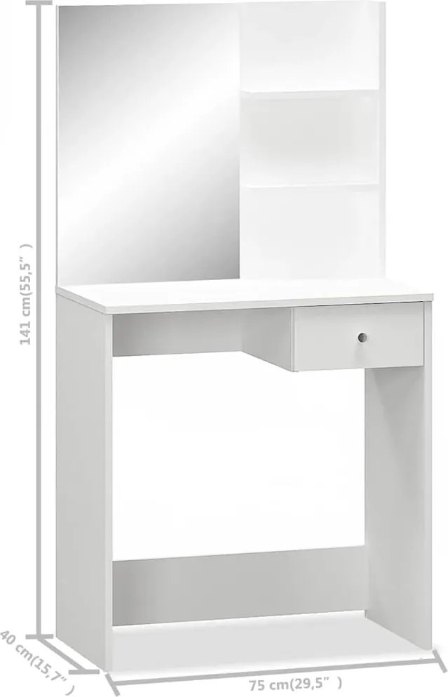 Toaletní stolek kompozitní dřevo 75 x 40 x 141 cm bílý 244861