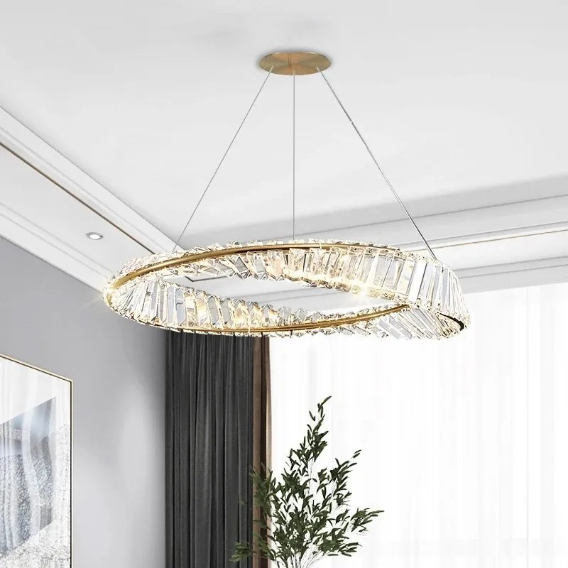 Křišťálový závěsný LED lustr APP1201-CP 50 cm zlatý/neutrální bílá