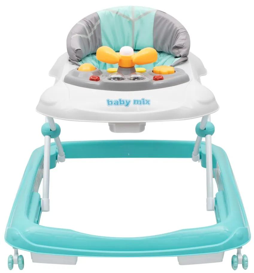Dětské chodítko Baby Mix s volantem a silikonovými kolečky mátový