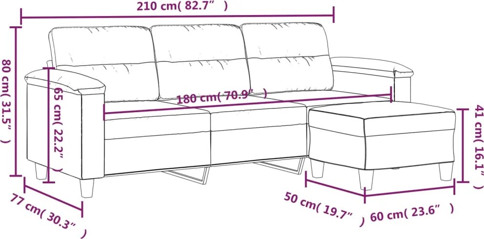 3místná pohovka s podnožkou taupe 180 cm tkanina z mikrovlákno 3201231