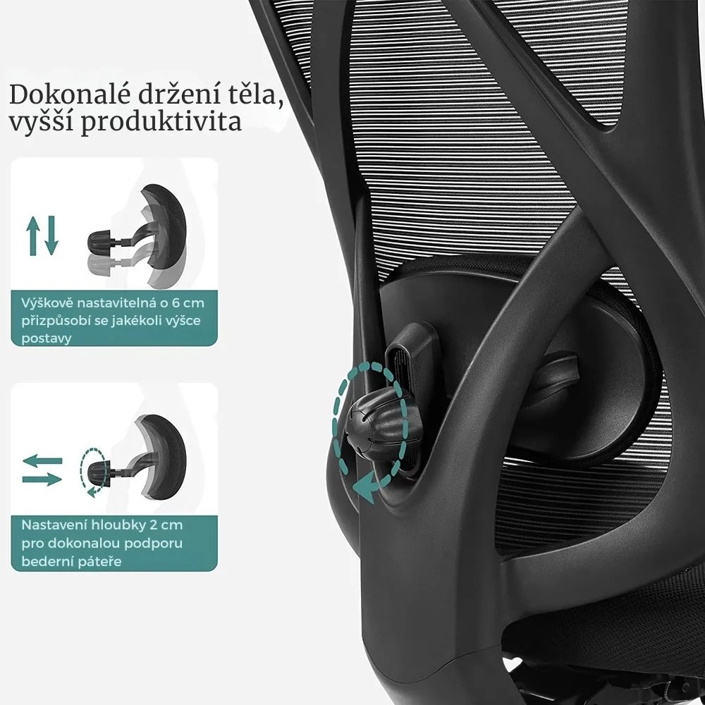 Kancelářská židle s opěrkou hlavy MAGNUS, max. 150 kg, černá SongmicsHome