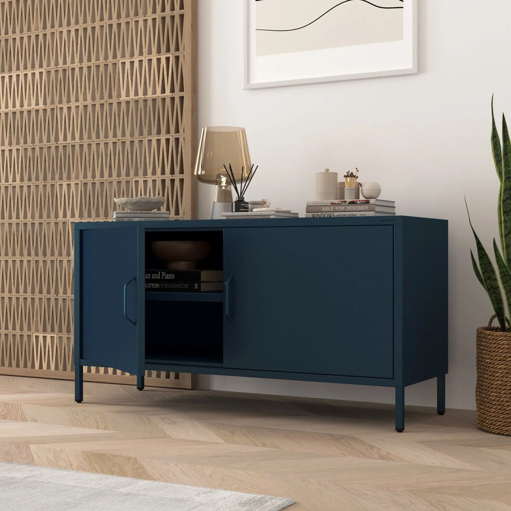 TV skříňka kovová na nožičkách námořnická modrá, 1150x595x400 mm: ROSA Modern