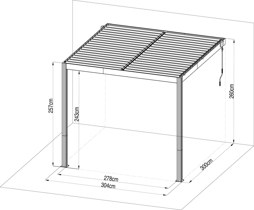 Bioklimatická pergola G21 Trenton Premium 3x3 m, antracitová hliníková
