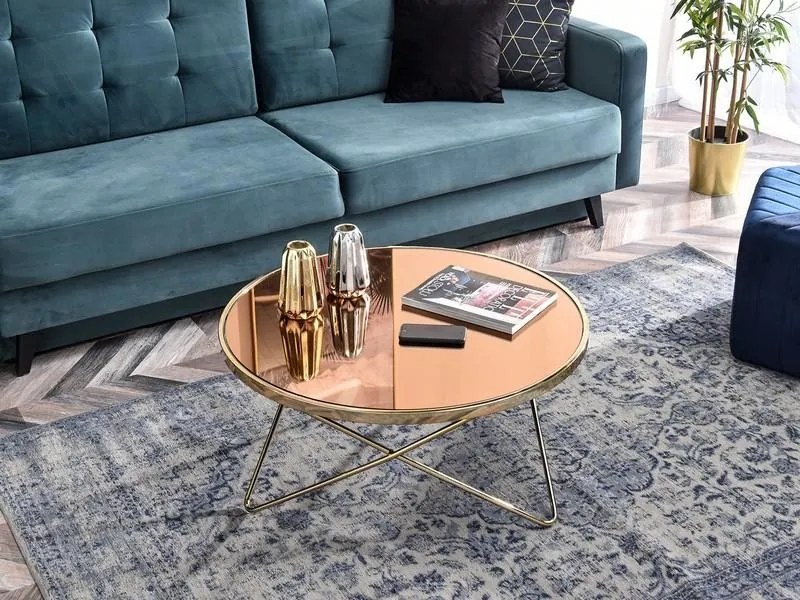 MPT Konferenční stolek Amin XL - hnědé sklo, zlatá podnož