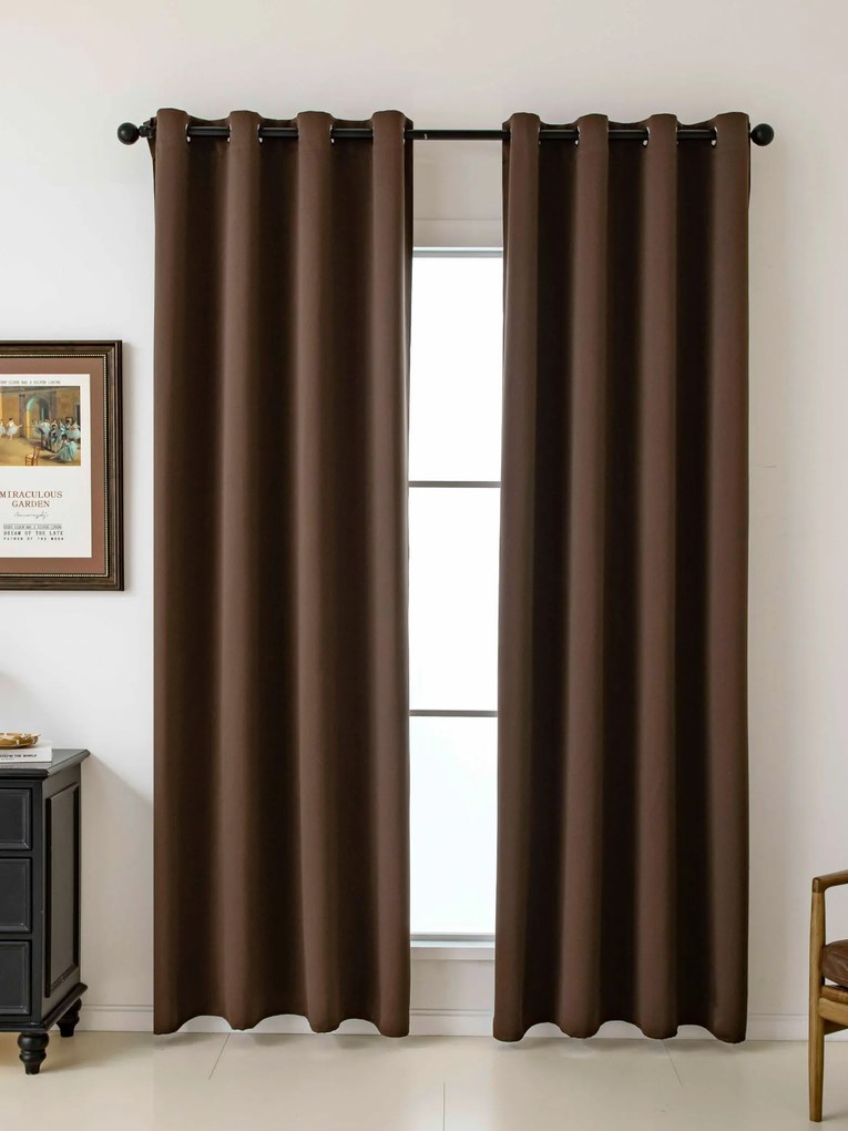 MK Lůžkoviny Blackout závěsy Elias tmavě hnědá – 140 × 250 cm (2 ks) - kroužky