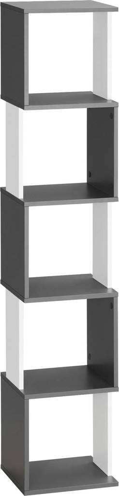 HOMCOM Moderní knihovna s 5 policemi, nástěnná knihovna šetřící prostor pro domov a kancelář, 33x28x161cm, tmavě šedá a krémově bílá | Aosom