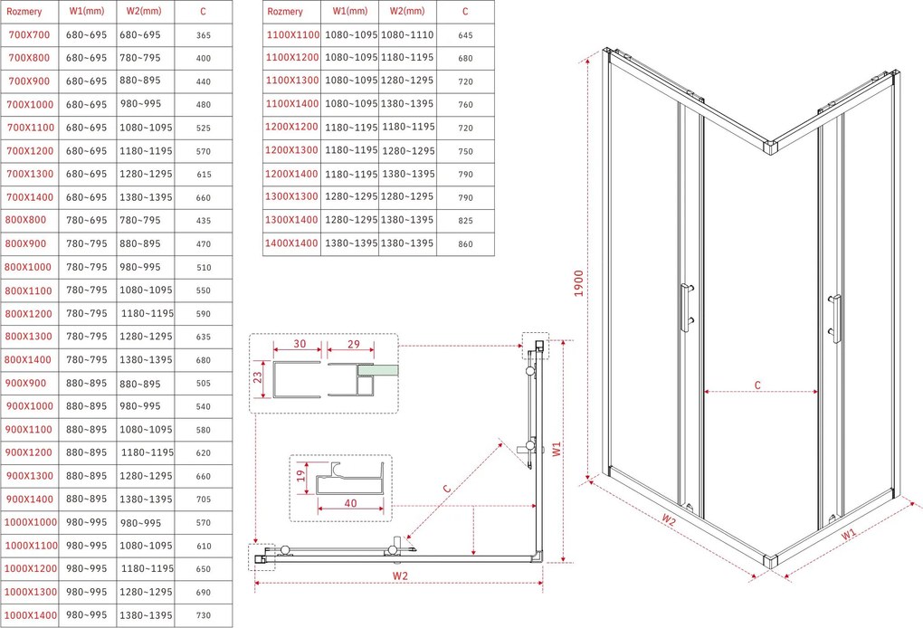 Erga Tucson, sprchový kout s posuvnými dveřmi 100(dveře) x 100(dveře) x 190 cm, 6mm čiré sklo, chromový profil, ERG-S02-TUCSON-D100D100-CL-CR-C