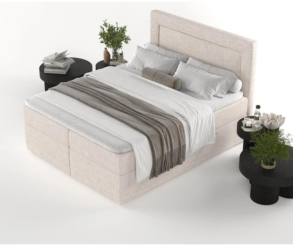Béžová boxspring postel s úložným prostorem 200x200 cm Imagine – Maison de Rêve