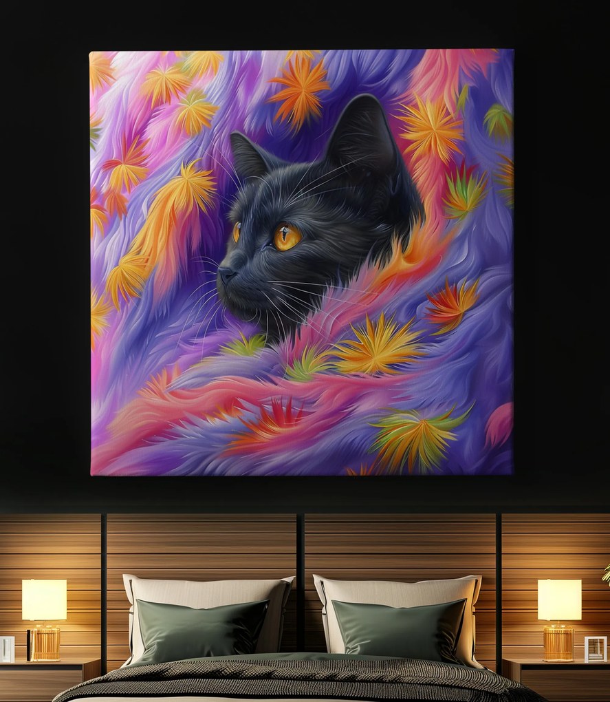 Obraz na plátně - Kočka zachumlaná FeelHappy.cz Velikost obrazu: 80 x 80 cm