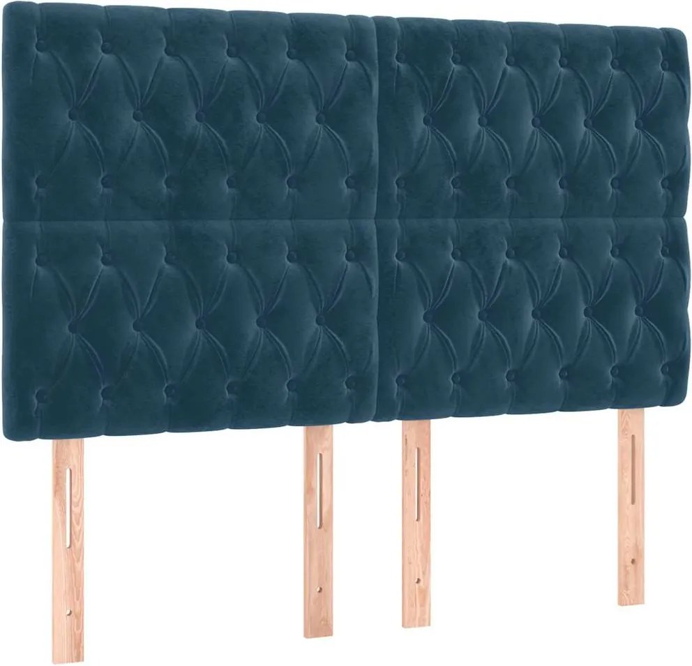 Čelo postele s LED tmavě modré 144x7x118/128 cm samet 3122812