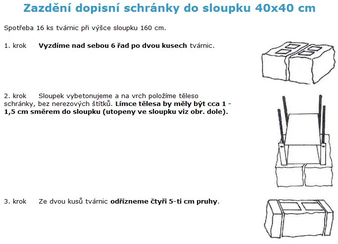 Poštovní schránka pro zazdění 40 cm - NEREZ, 3x zvonek, 3x jmenovka