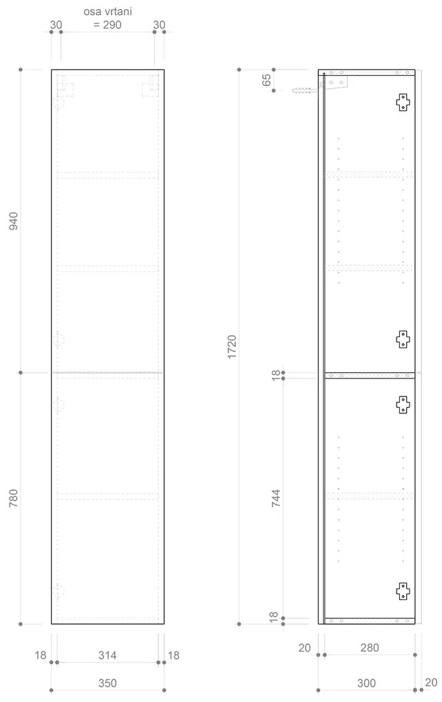 Sapho ESPACE skříňka 35x172x32cm, 2x dvířka, levá/pravá, antracit matný ESC230-3434