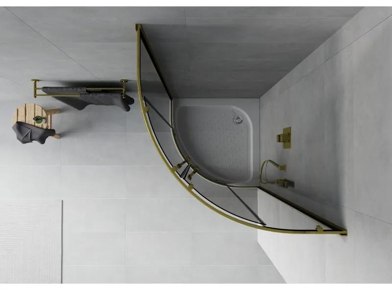 Mexen Rio půlkruhový sprchový kout 90 x 90 cm, Grafitově černá, Zlatá + sprchová vanička Rio, Bílá - 863-090-090-50-40-4710