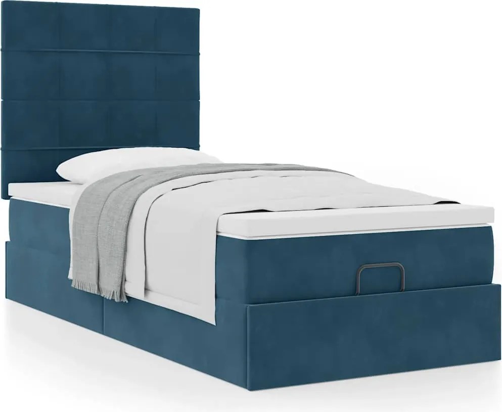 Osmanský rám postele s matracemi tmavě modrá 90x200cm samet 3313449