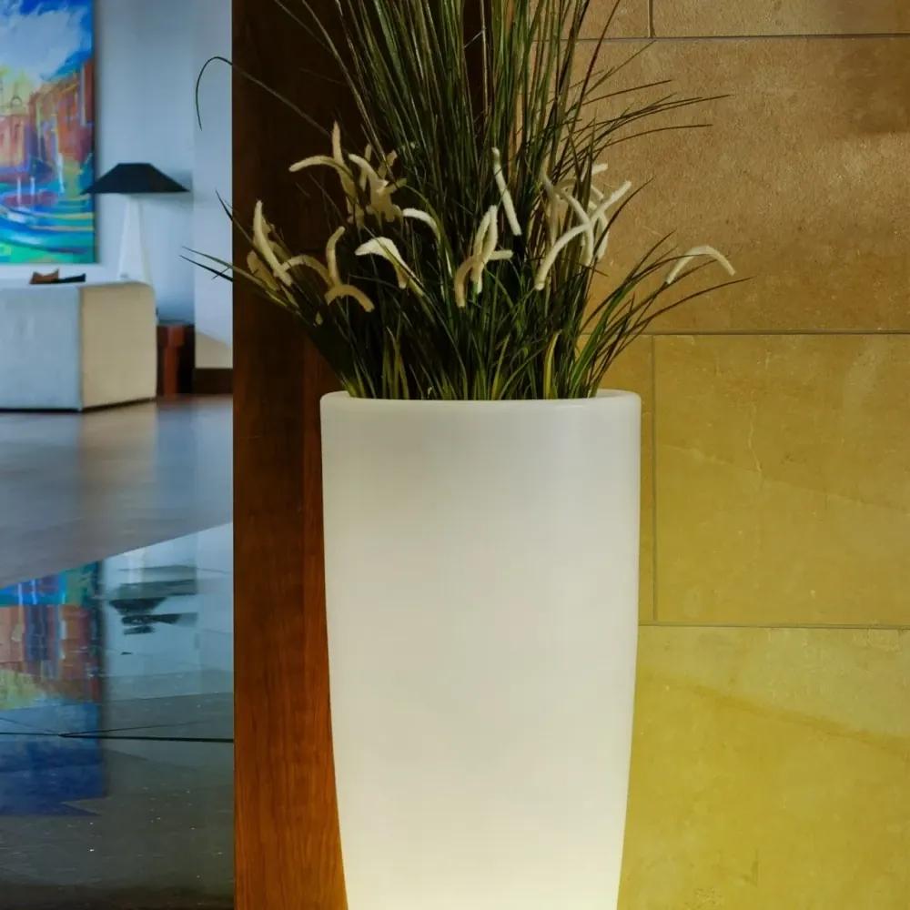 LED svítící květináč CITY, plast, výška 90 cm, bílá