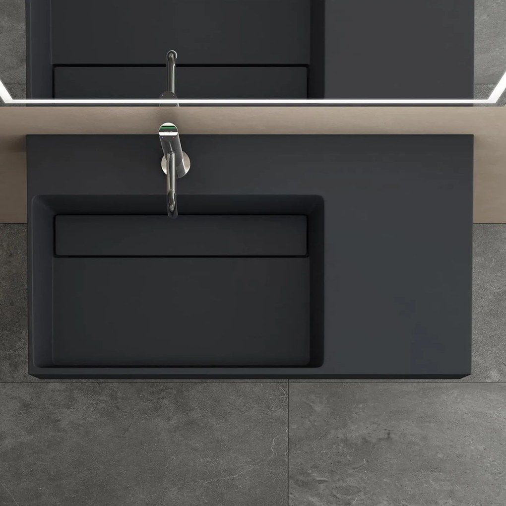 Rea Archi, umyvadlo na desku z konglomerátu 750x430x140 mm, levá verze, šedá matná, REA-U4303