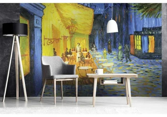 DIMEX | Samolepicí vliesová fototapeta na zeď Terasa kavárny od Vincenta van Gogha MA-5-0251 | 375 x 250 cm | modrá, žlutá, hnědá
